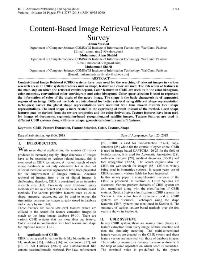 Content-Based Image Retrieval Features: A Survey | PDF