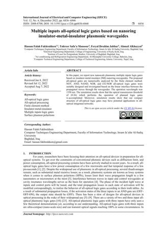Multiple inputs all-optical logic gates based on nanoring insulator ...