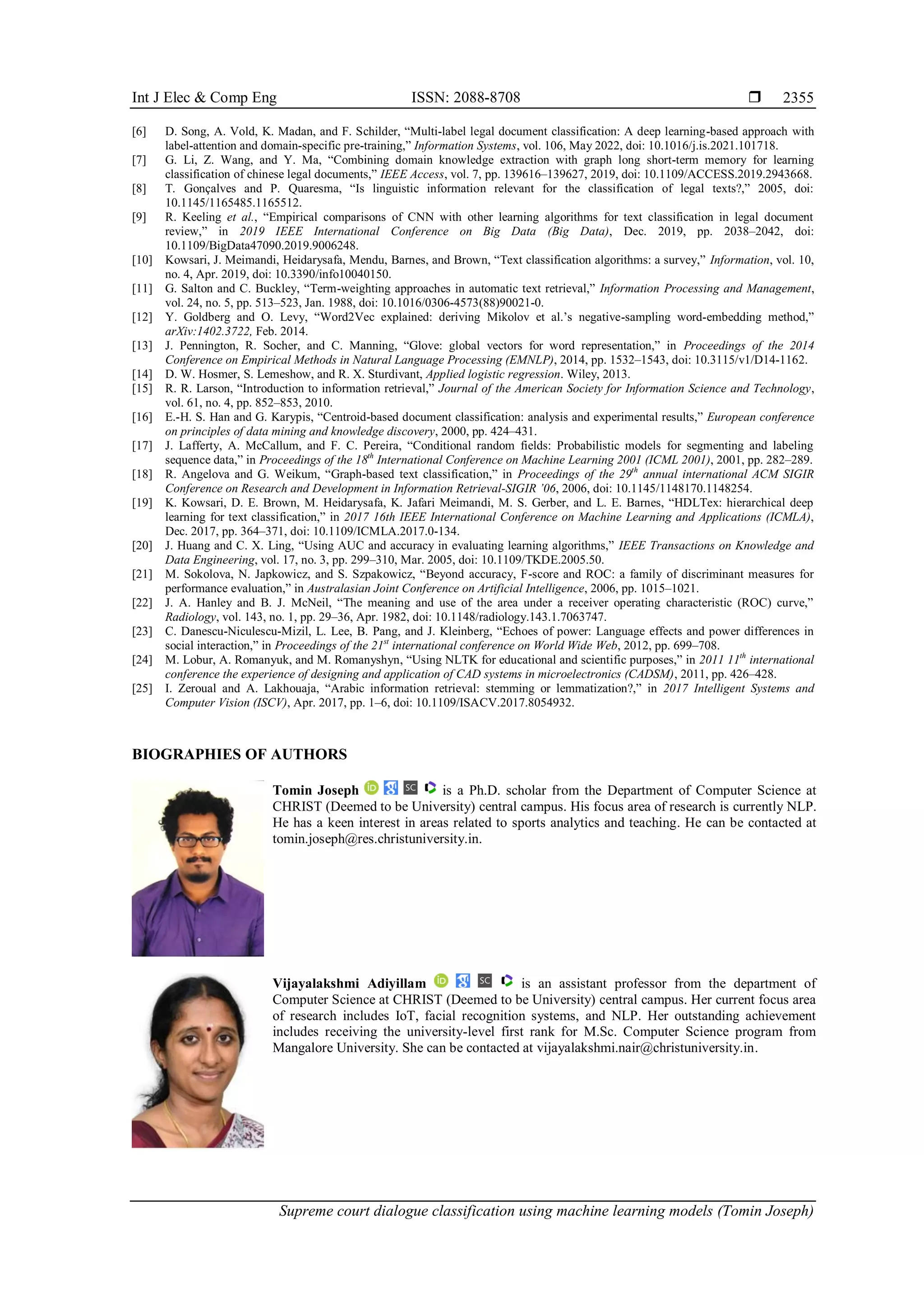 Supreme court dialogue classification using machine learning models | PDF