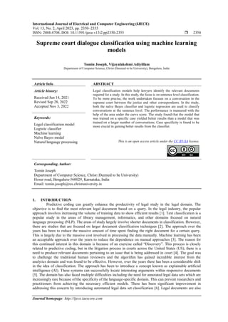 Supreme court dialogue classification using machine learning models | PDF
