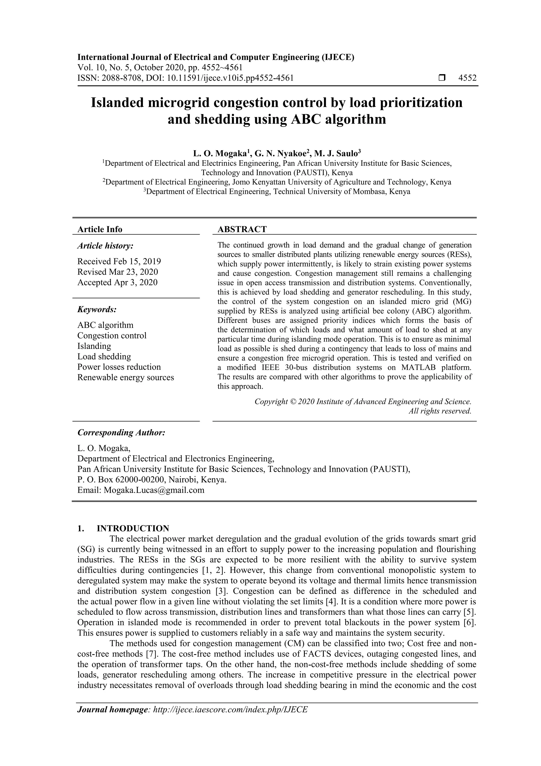 Islanded microgrid congestion control by load prioritization and shedding using ABC algorithm | PDF