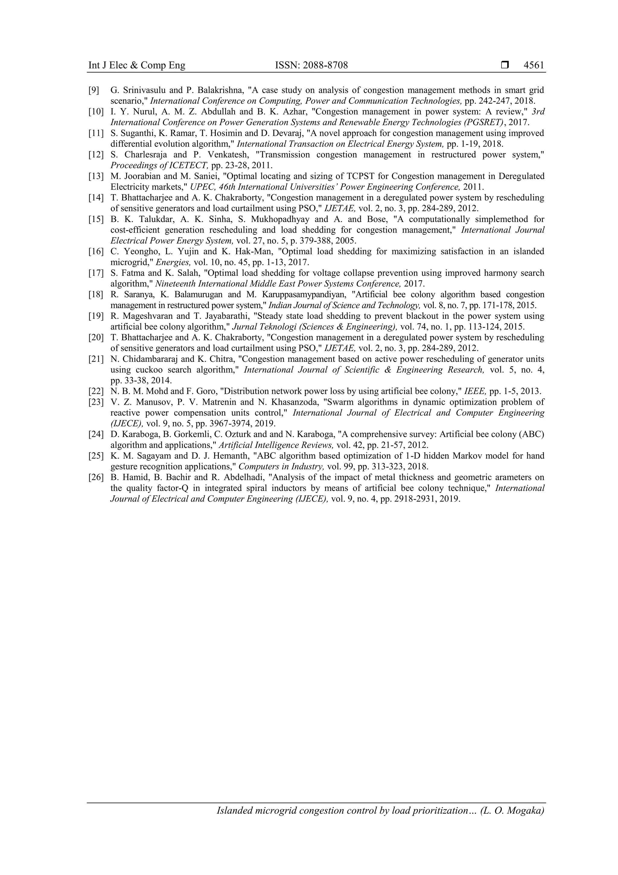 Islanded microgrid congestion control by load prioritization and shedding using ABC algorithm | PDF