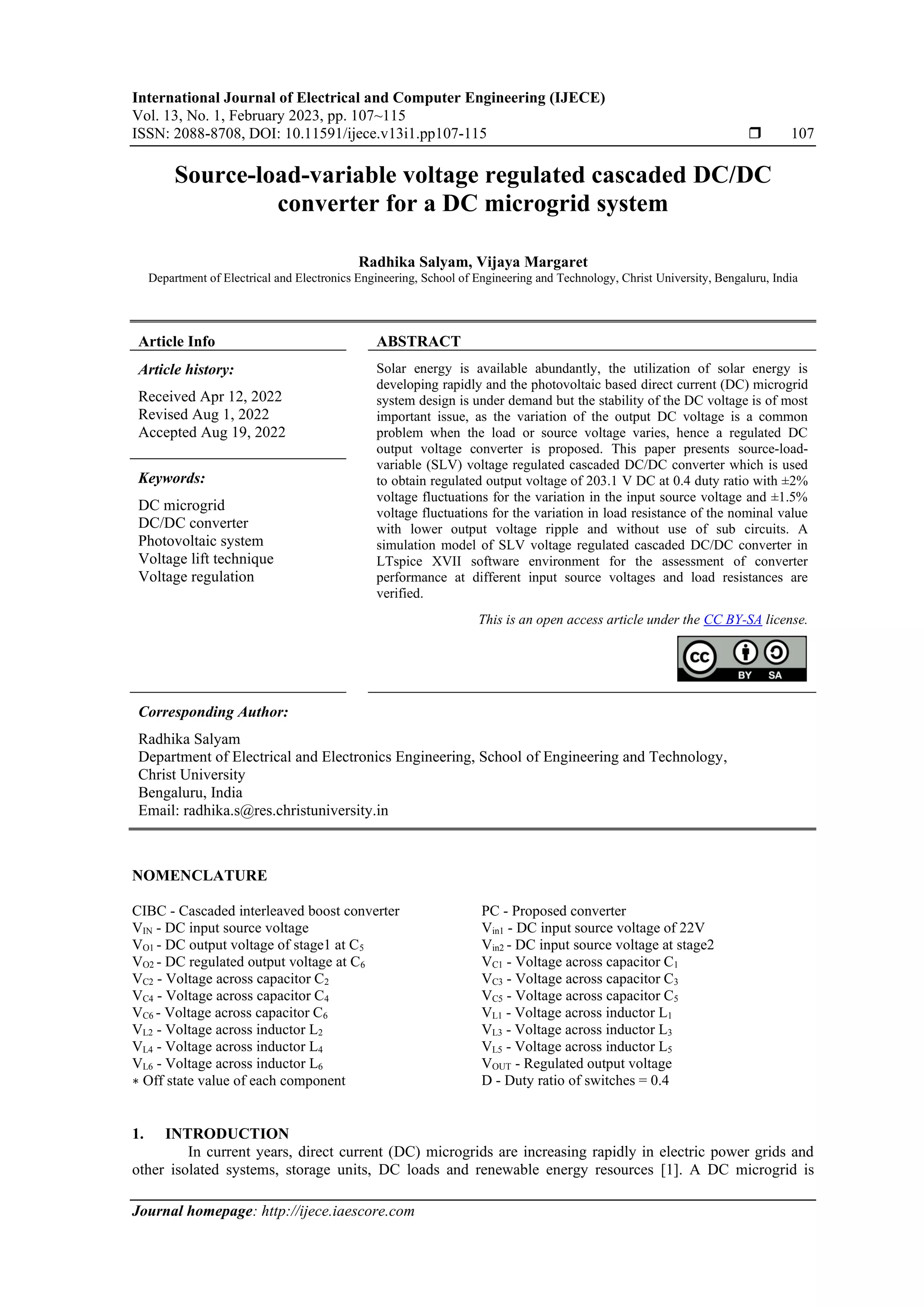 Source-load-variable voltage regulated cascaded DC/DC converter for a DC microgrid system | PDF