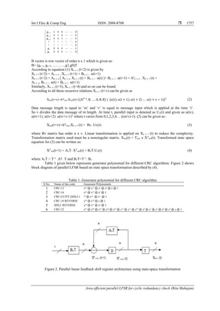 Area efficient parallel LFSR for cyclic redundancy check | PDF