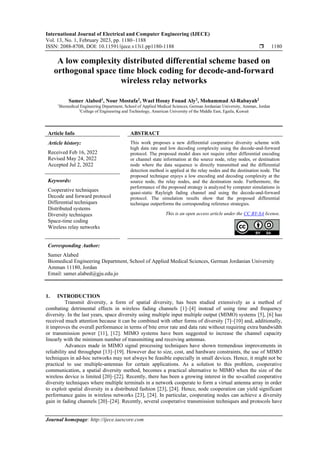 A low complexity distributed differential scheme based on orthogonal space time block coding for ...