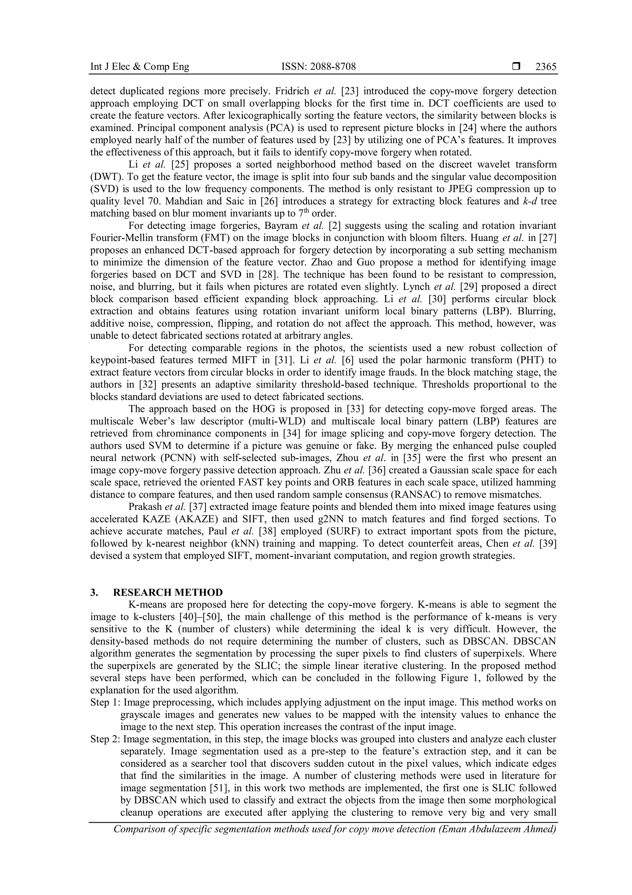 Comparison Of Specific Segmentation Methods Used For Copy Move