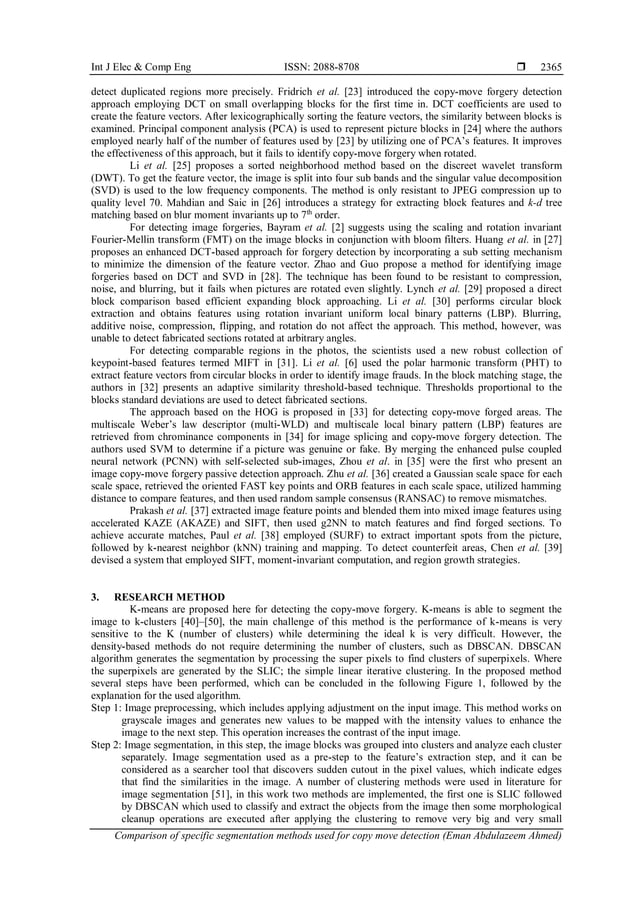 Comparison Of Specific Segmentation Methods Used For Copy Move