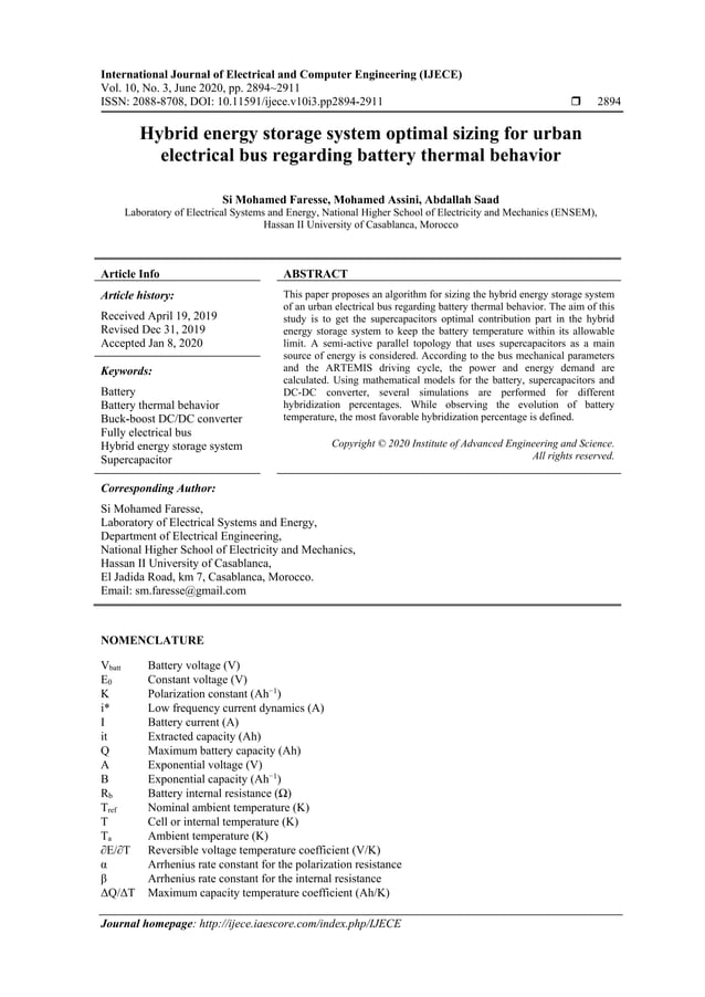 Hybrid Energy Storage System Optimal Sizing For Urban Electrical Bus
