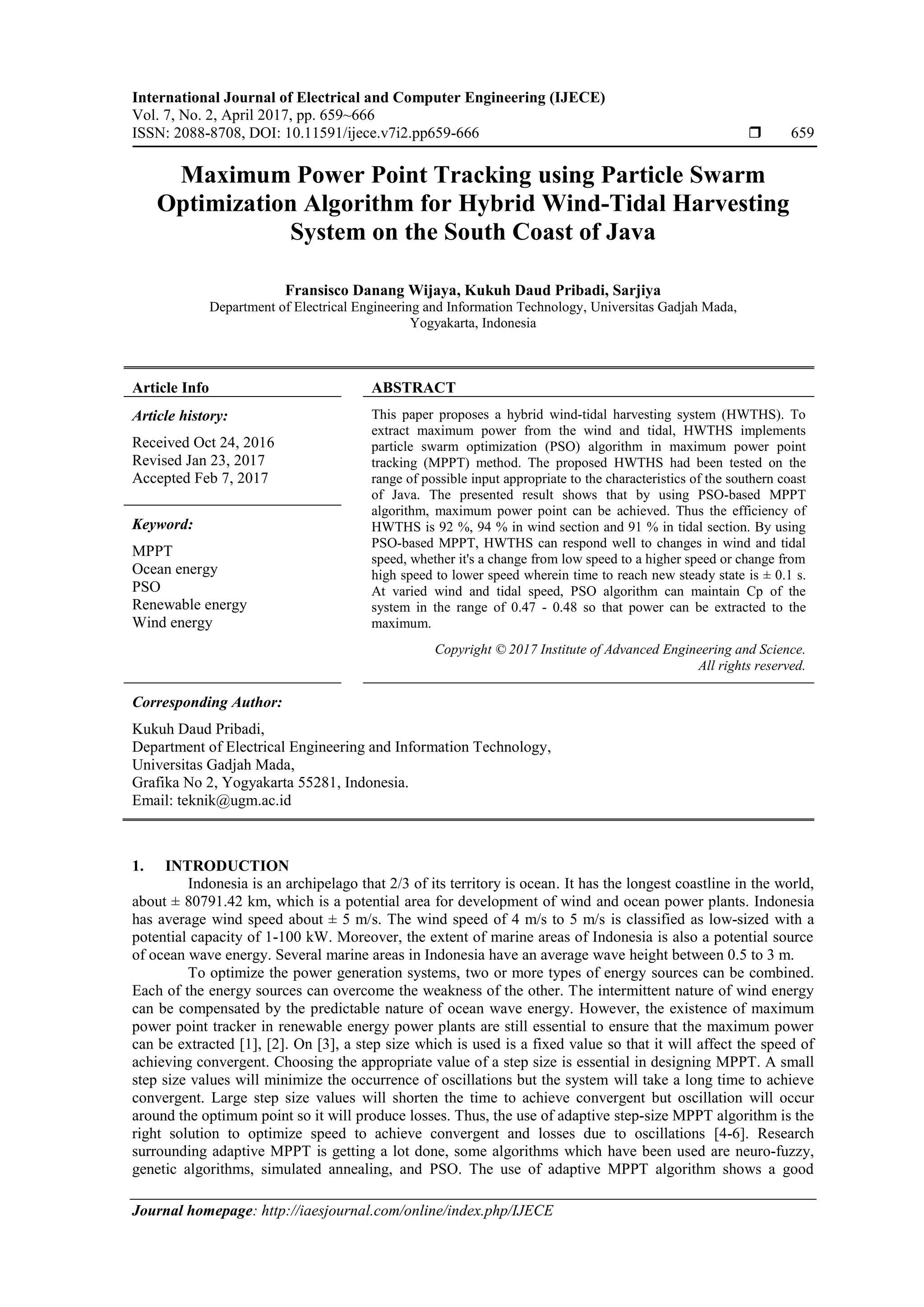 Maximum Power Point Tracking Using Particle Swarm Optimization 