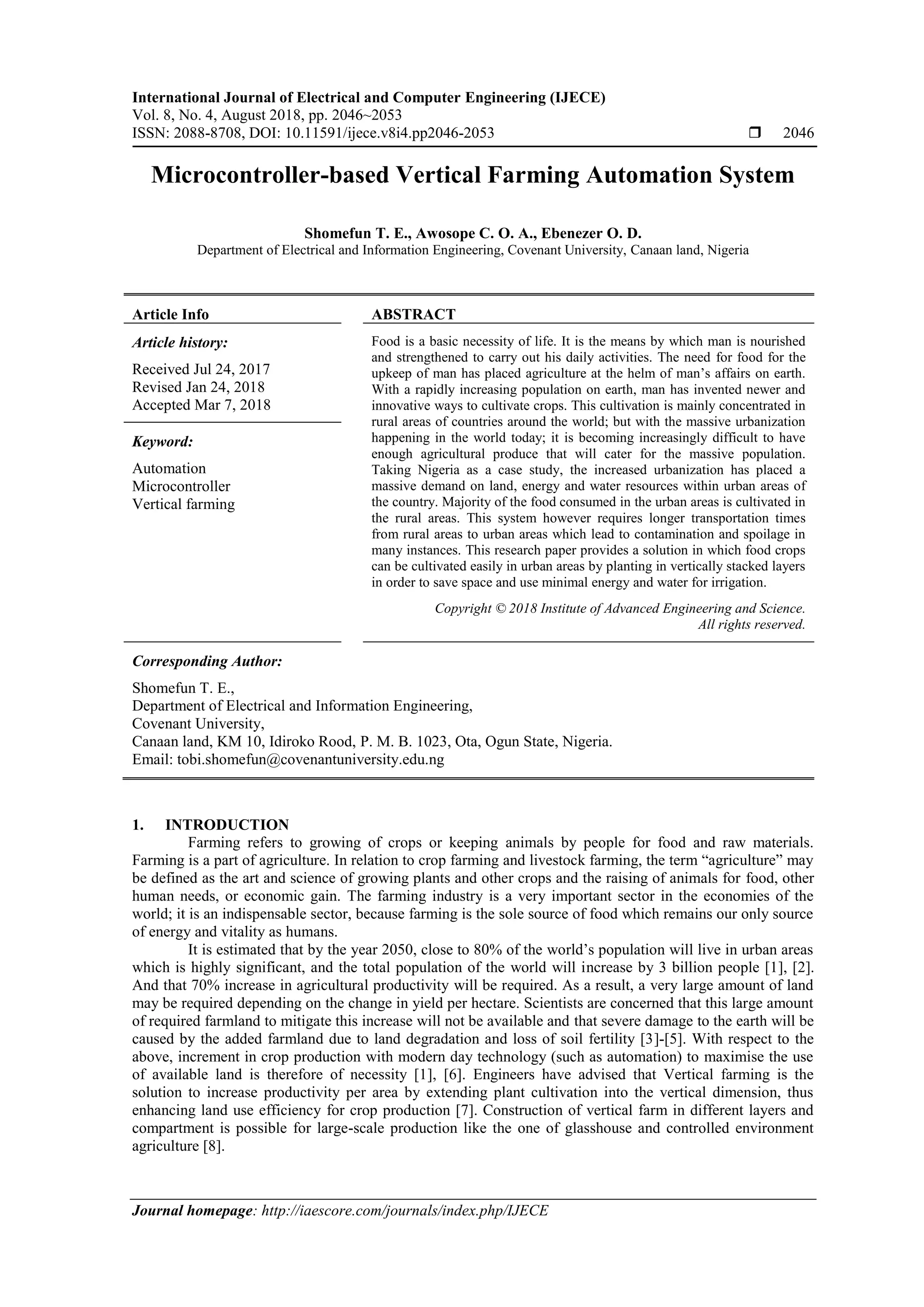 Microcontroller-based Vertical Farming Automation System | PDF