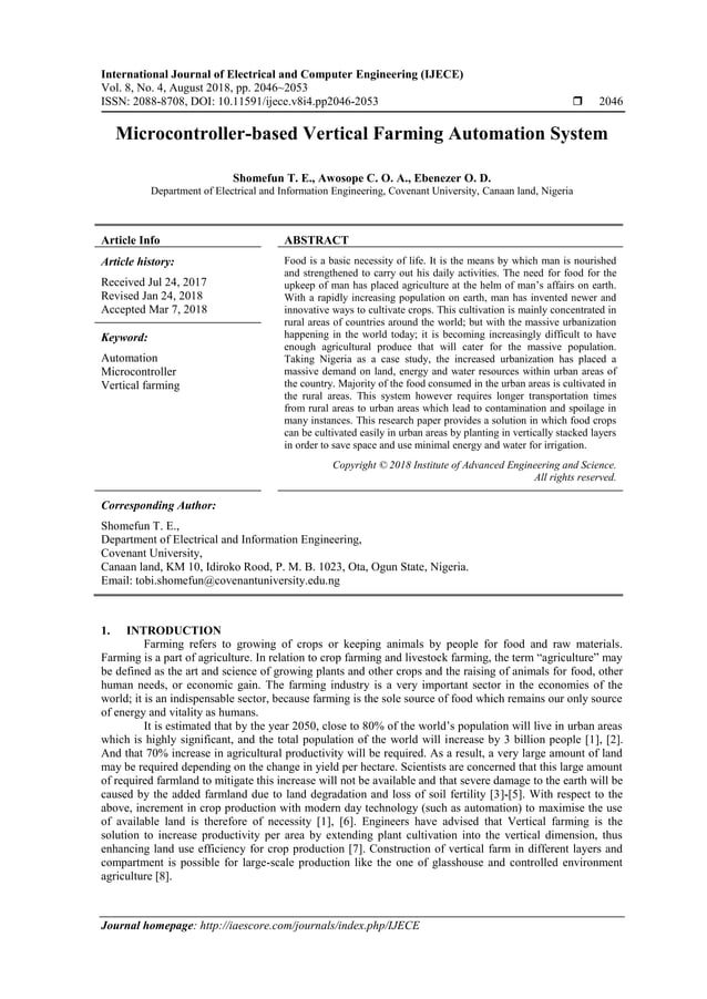 Microcontroller-based Vertical Farming Automation System | PDF