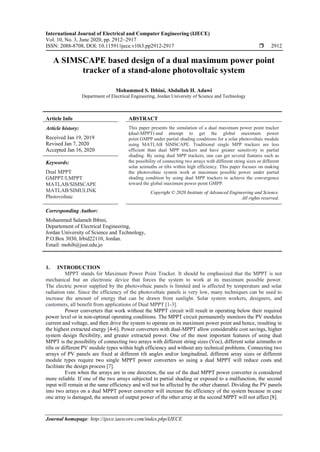 Dual MPPT Design for Stand-Alone PV System Simulation | PDF