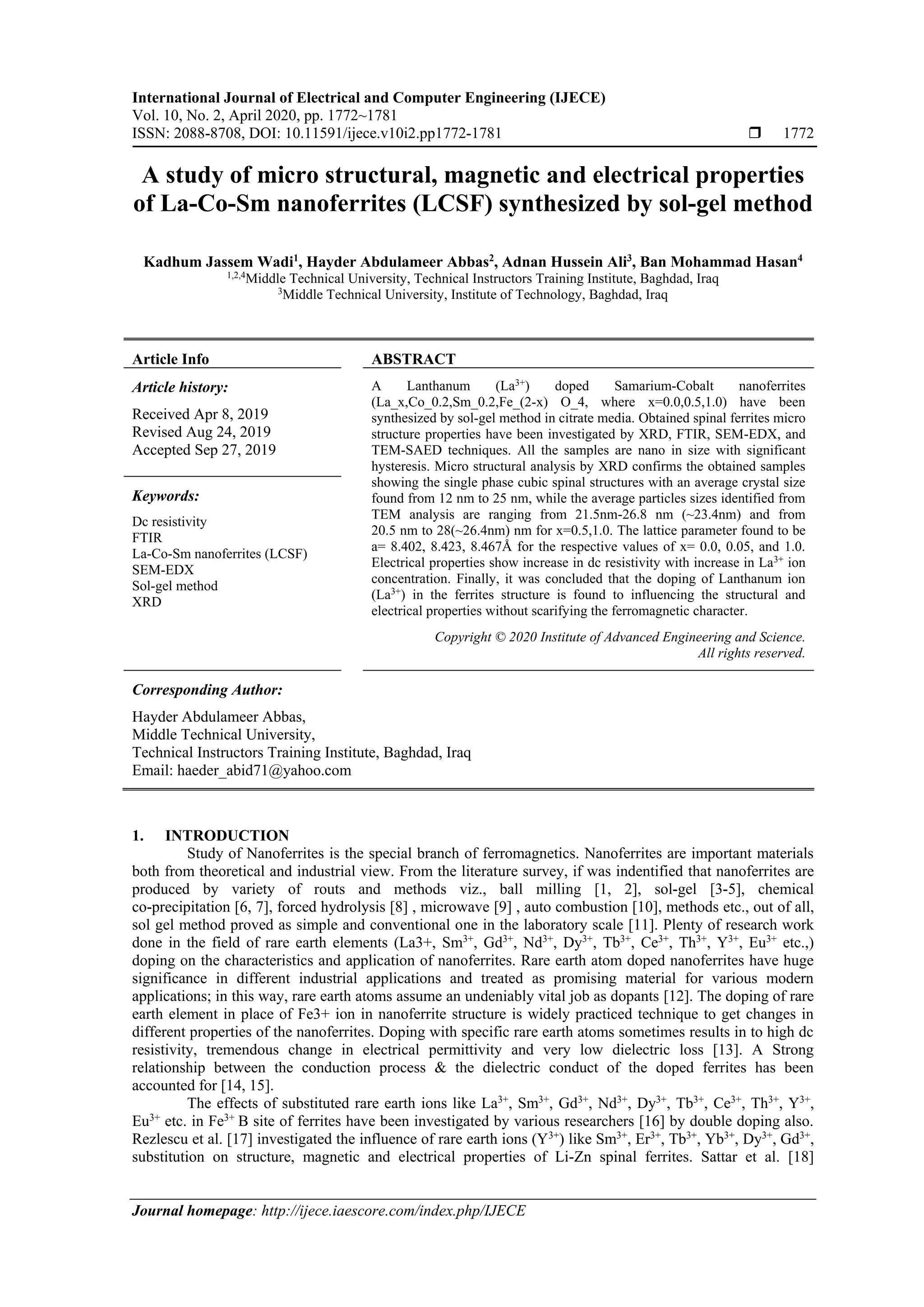 A study of micro structural, magnetic and electrical properties of La ...