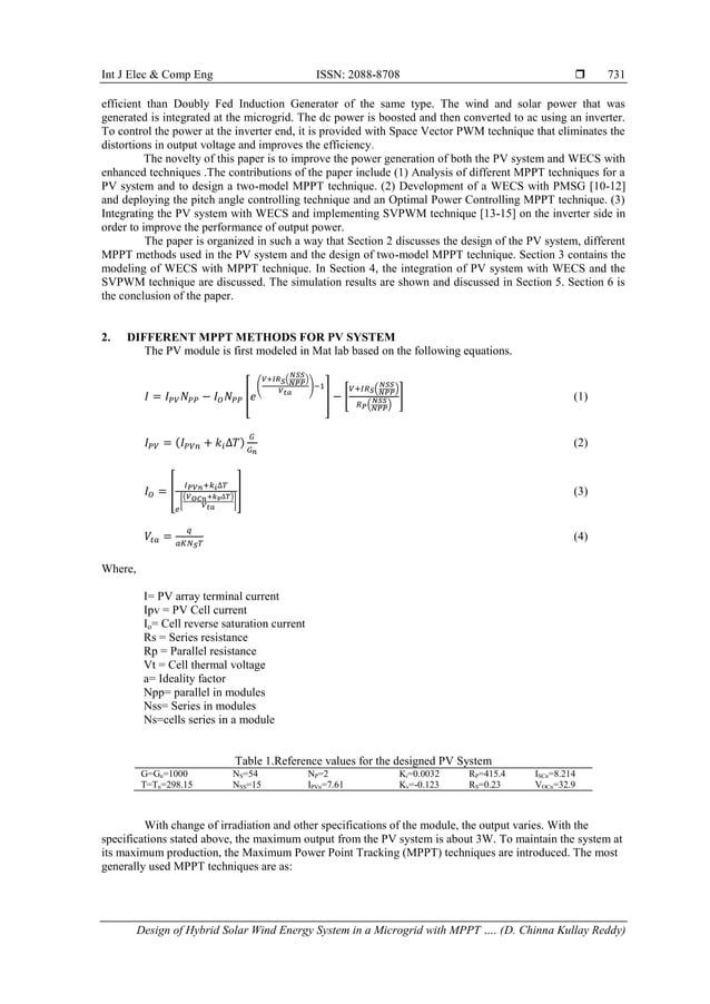 Design Of Hybrid Solar Wind Energy System In A Microgrid With Mppt Techniques Pdf