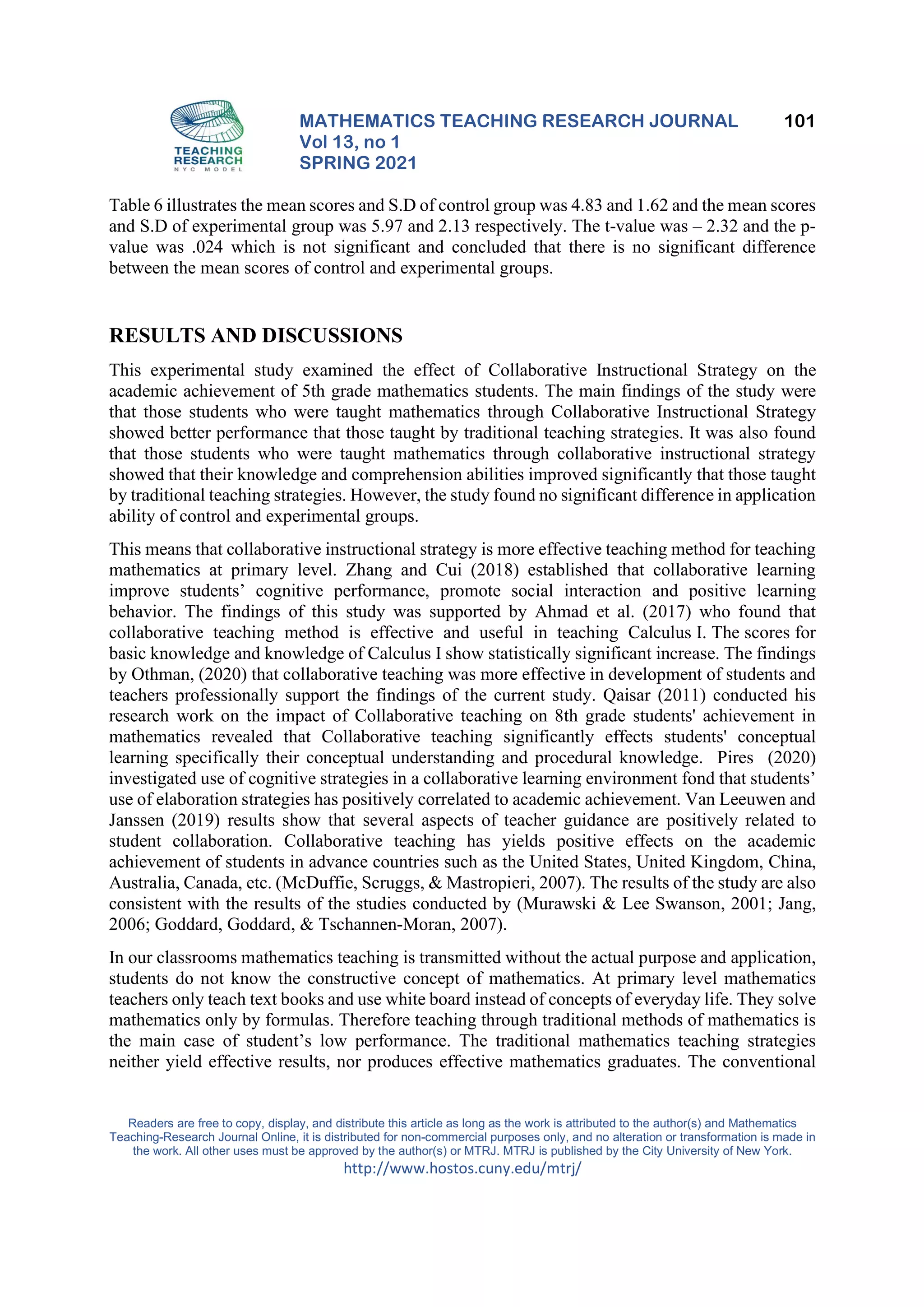 An Experimental Study of Collaborative Instructional Strategy (CIS) for ...
