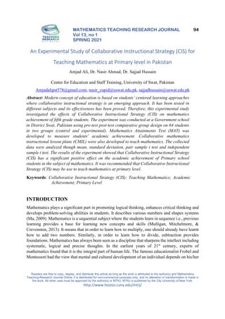 An Experimental Study of Collaborative Instructional Strategy (CIS) for Teaching Mathematics at ...