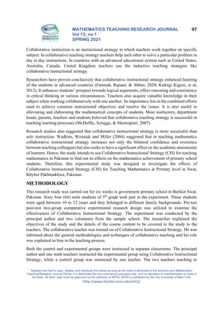 An Experimental Study of Collaborative Instructional Strategy (CIS) for ...