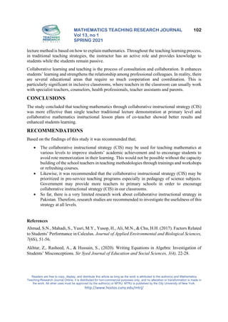 An Experimental Study of Collaborative Instructional Strategy (CIS) for Teaching Mathematics at ...