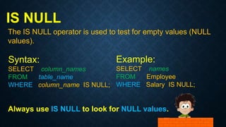 Null / Not Null value | PPTX | Databases | Computer Software and Applications