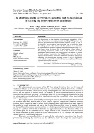 The electromagnetic interferance caused by high voltage power lines along the electrical railway ...