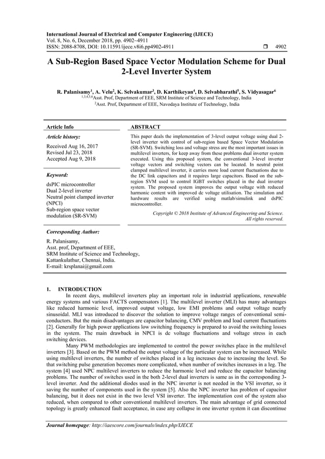 A Sub Region Based Space Vector Modulation Scheme For Dual 2 Level
