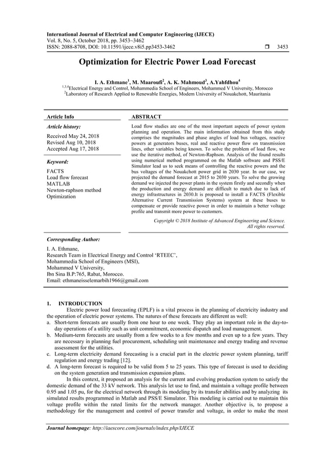 Optimization For Electric Power Load Forecast Pdf