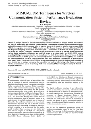 MIMO ofdm techniques for wireless communication | PDF