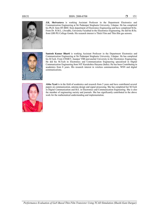 Performance Evaluation of GaN Based Thin Film Transistor using TCAD Simulation | PDF