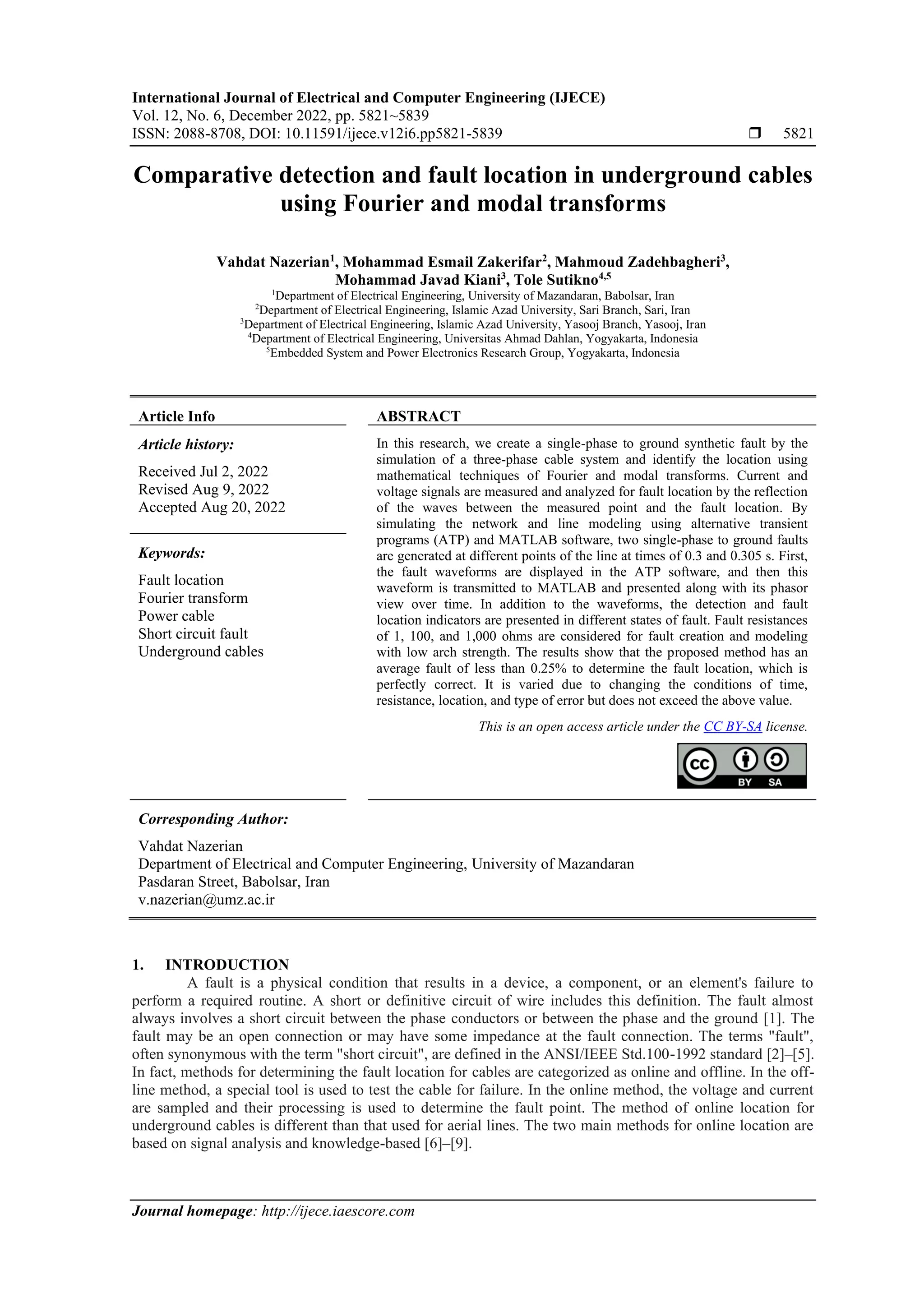 Comparative Detection And Fault Location In Underground Cables Using
