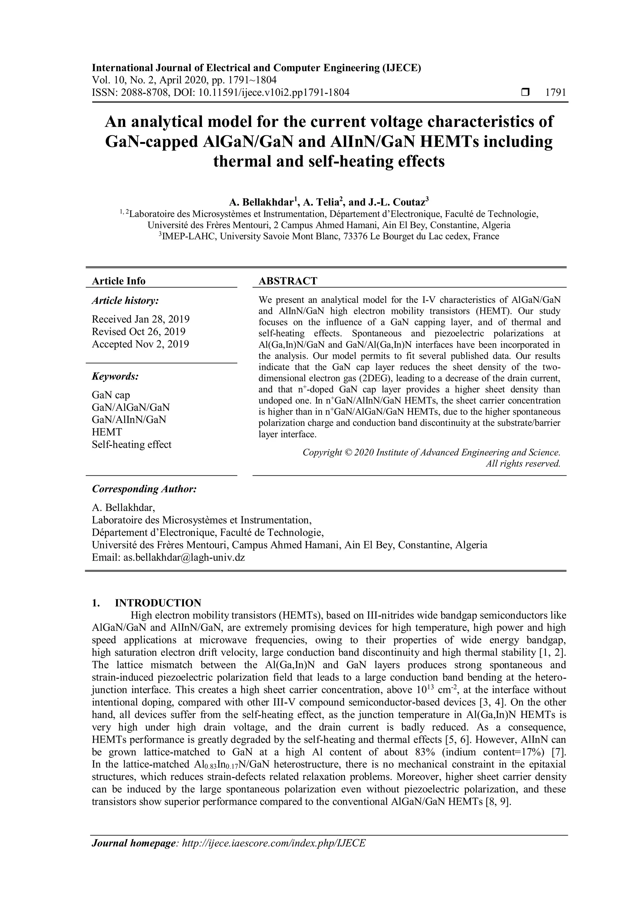 An analytical model for the current voltage characteristics of GaN ...