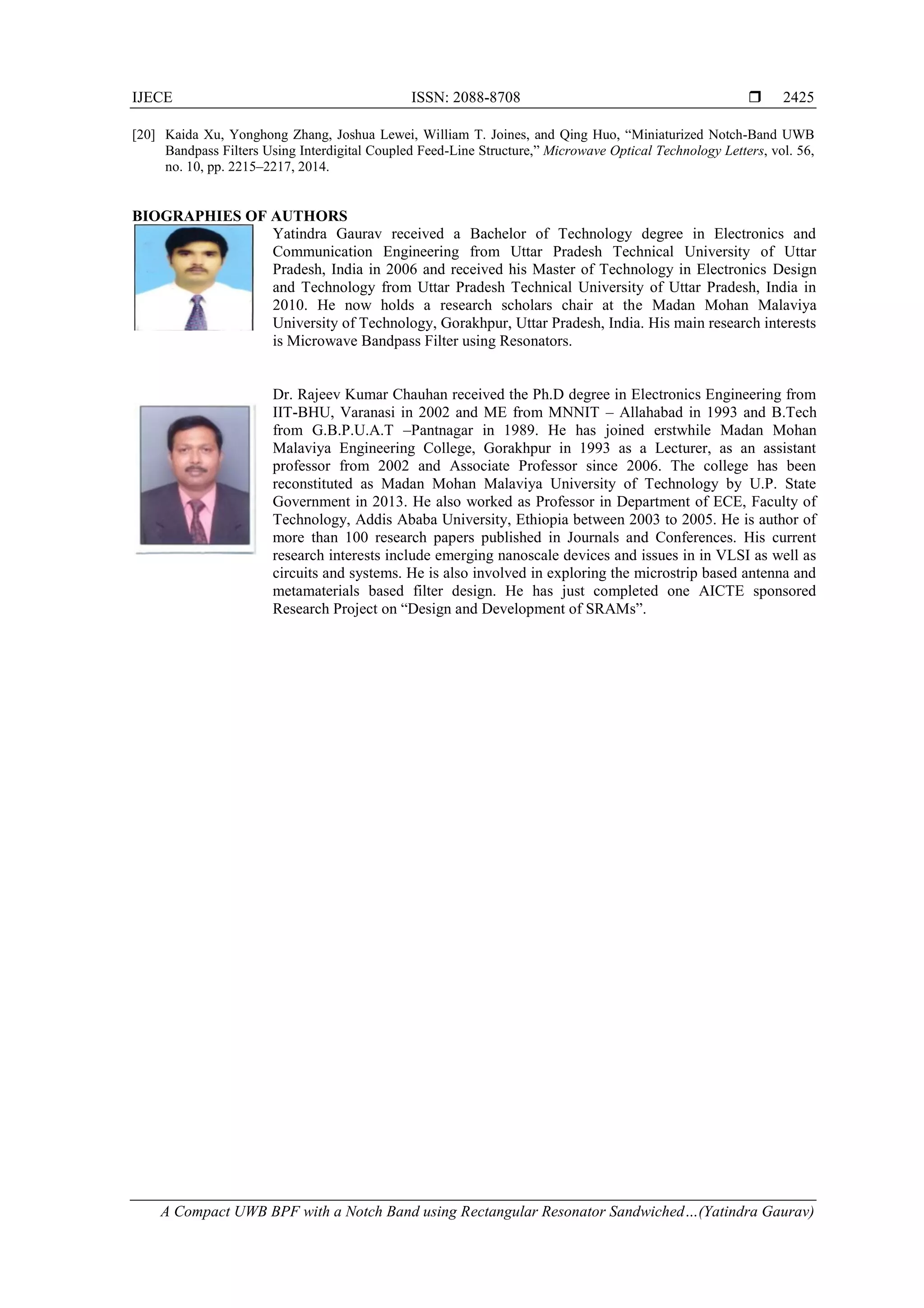 A Compact UWB BPF with a Notch Band using Rectangular Resonator Sandwiched between Interdigital ...