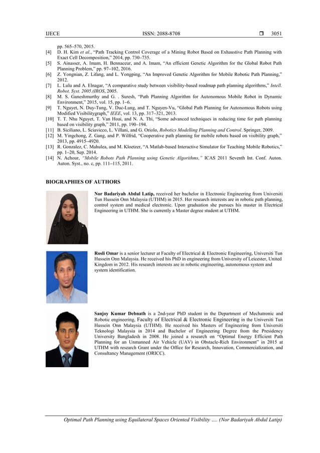 Optimal Path Planning using Equilateral Spaces Oriented Visibility Graph Method | PDF