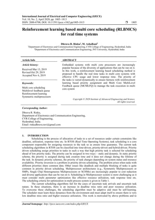 Reinforcement learning based multi core scheduling (RLBMCS) for real time systems | PDF ...