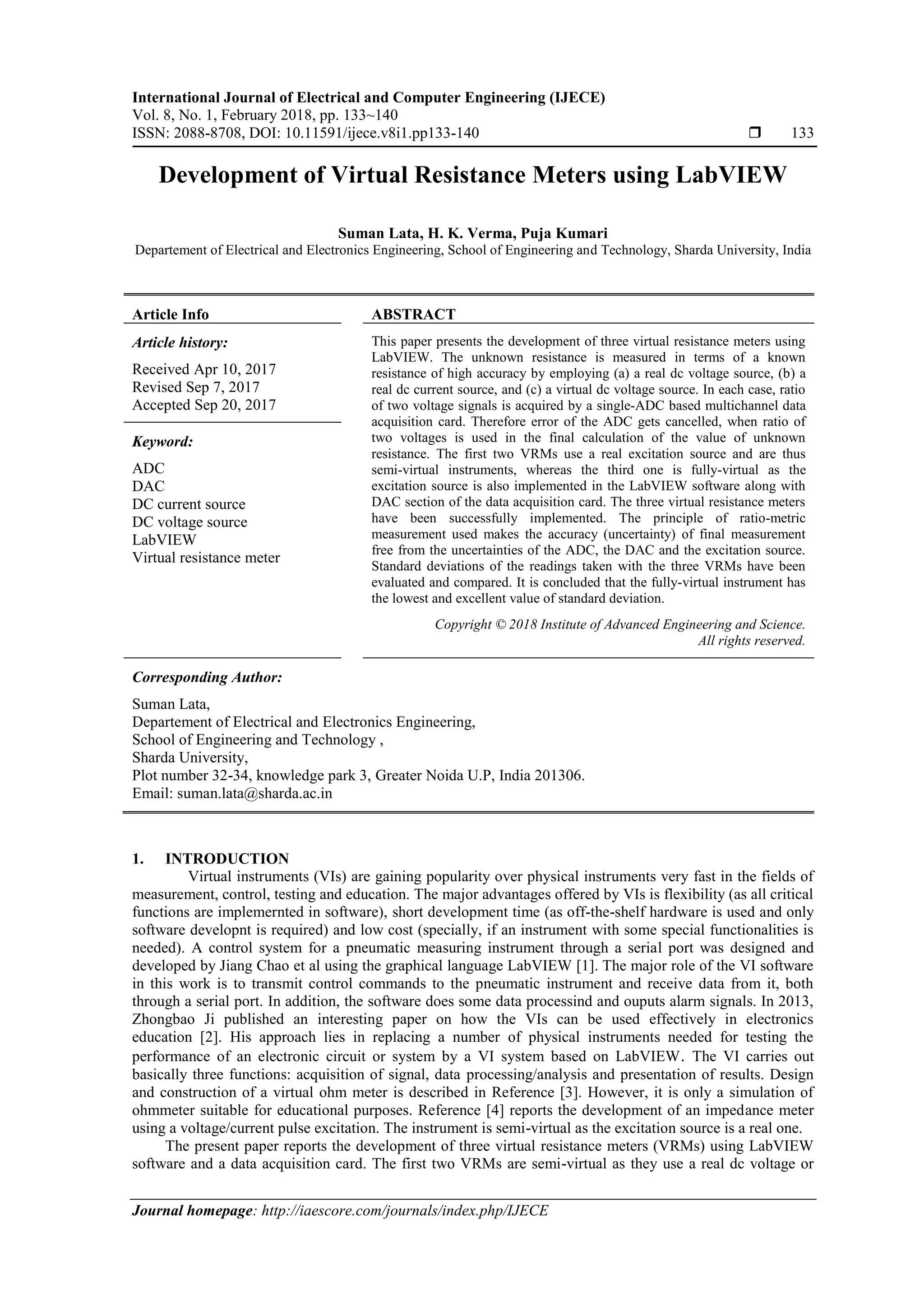Development of Virtual Resistance Meters using LabVIEW | PDF