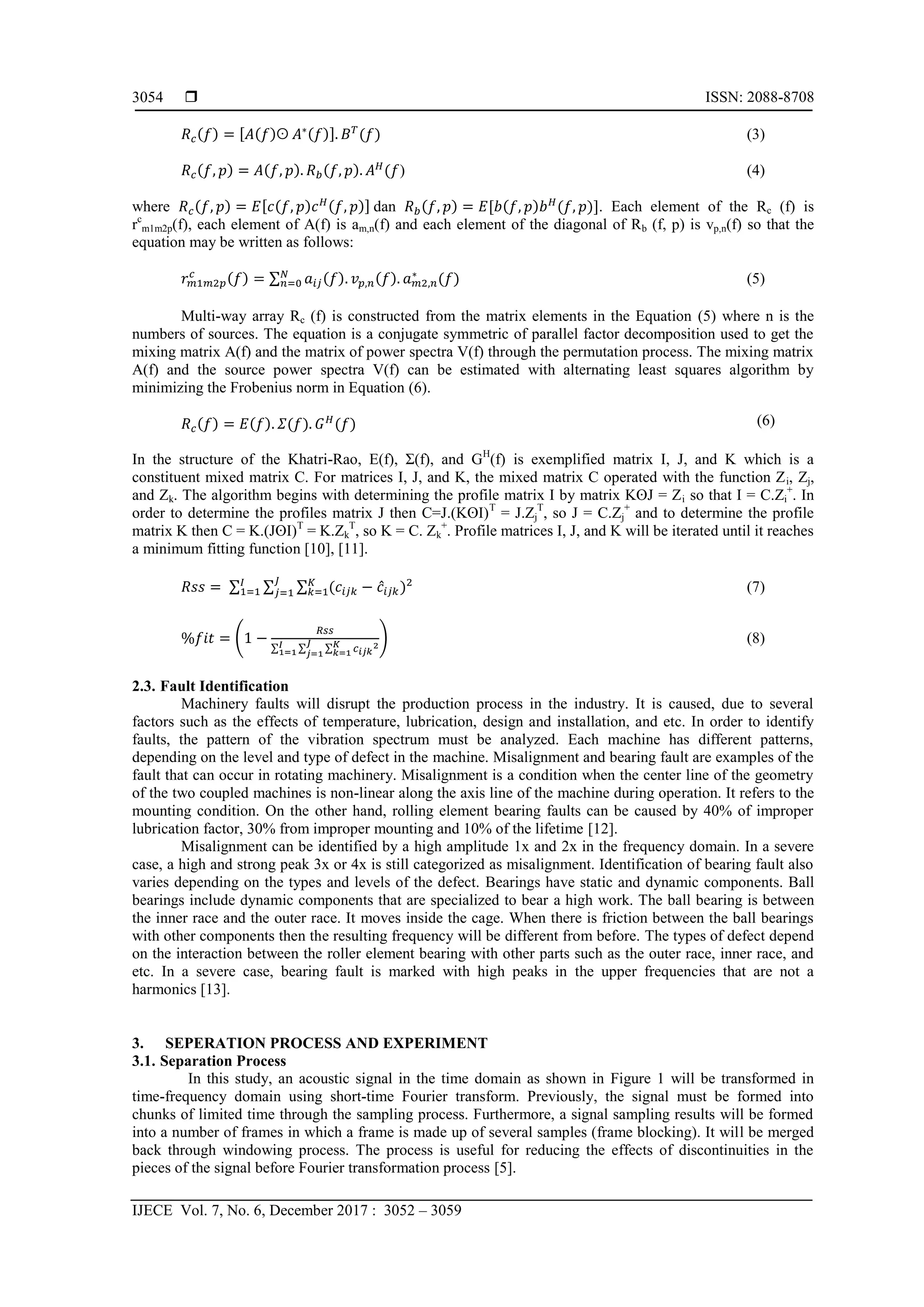 Multi Way Array Decomposition On Acoustic Source Separation For Fault Diagnosis Of A Motor Pump