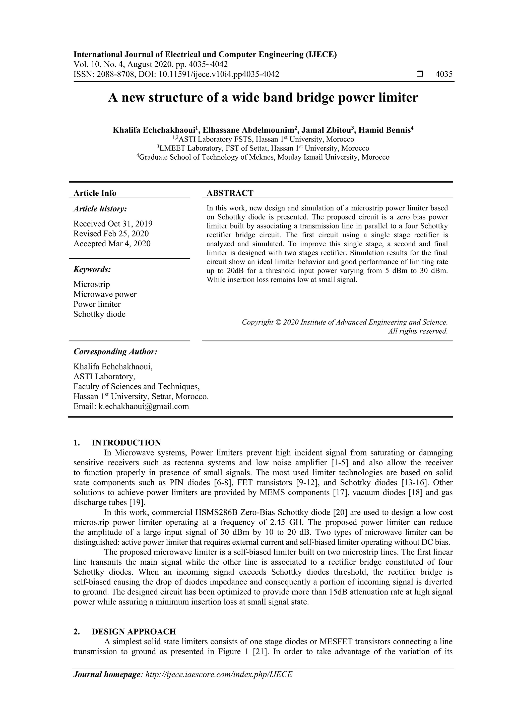 A new structure of a wide band bridge power limiter | PDF