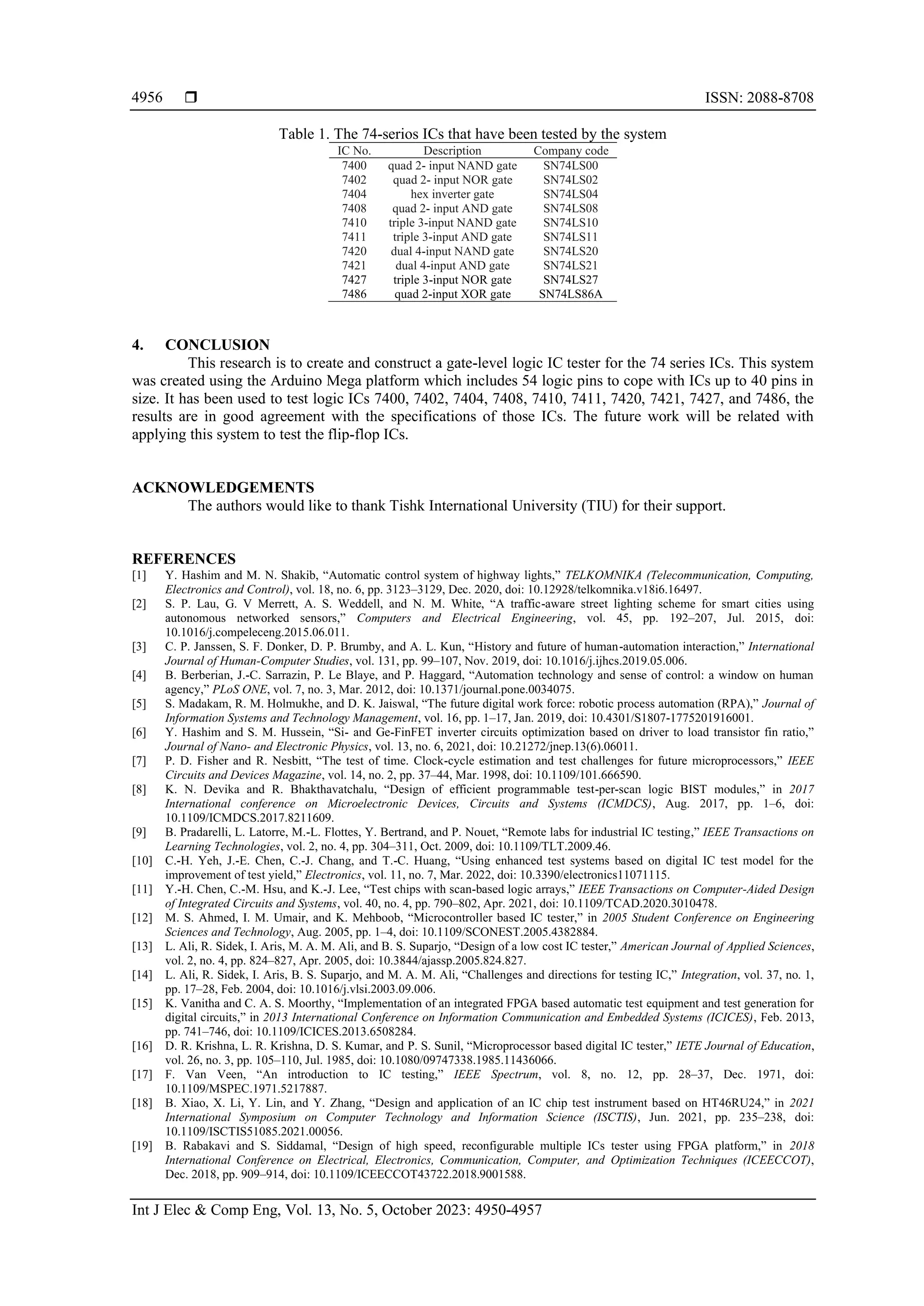Arduino based 74-series integrated circuits testing system at gate ...