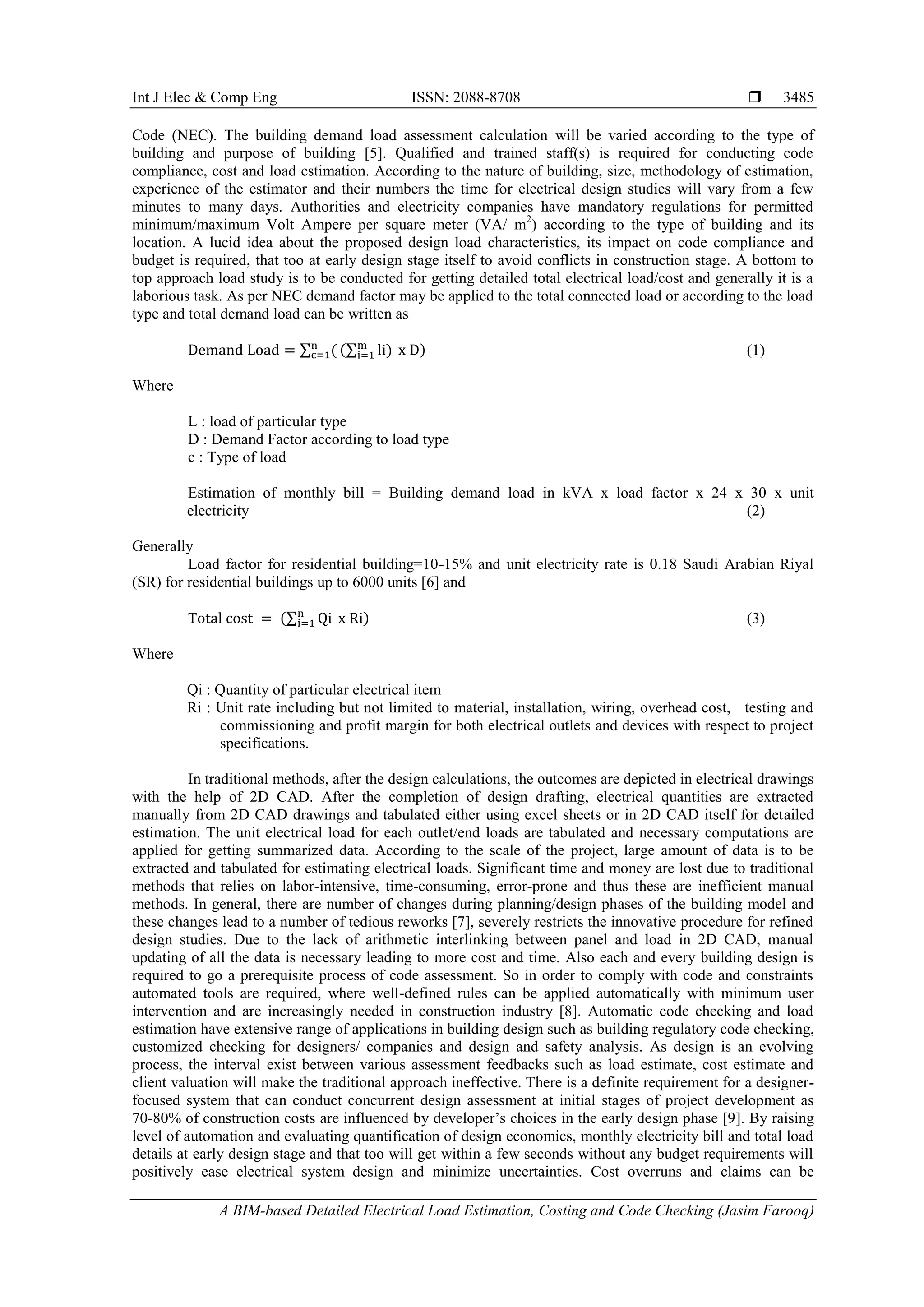 A BIM-based Detailed Electrical Load Estimation, Costing and Code ...