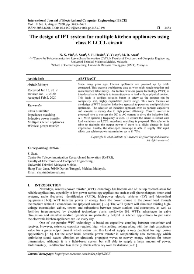 The design of IPT system for multiple kitchen appliances using class E ...