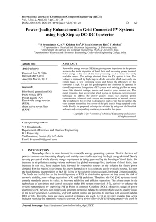 Power Quality Enhancement in Grid Connected PV Systemsusing High Step up DC-DC Converter | PDF