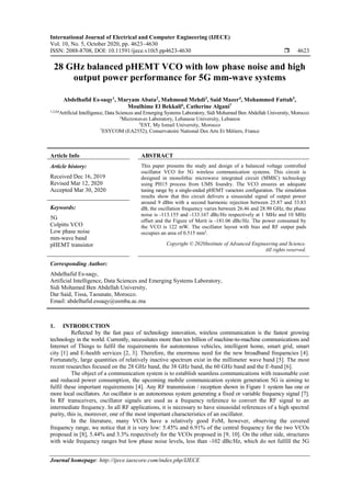 28 GHz balanced pHEMT VCO with low phase noise and high output power performance for 5G mm-wave ...
