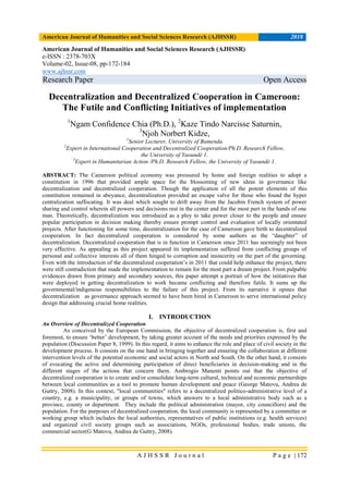 Decentralization and Decentralized Cooperation in Cameroon: The Futile ...