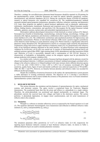 Plasmonic wave assessment via optomechatronics system for biosensor application | PDF