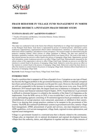 FRAUD BEHAVIOR IN VILLAGE FUND MANAGEMENT IN NORTH TIDORE DISTRICT: A ...