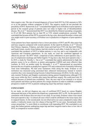 ANALYSIS OF D-DIMER VALUES IN POST-OPERATIVE PATIENTS OF MAJOR HIP AND ...