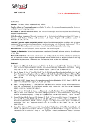 ANALYSIS OF D-DIMER VALUES IN POST-OPERATIVE PATIENTS OF MAJOR HIP AND ...