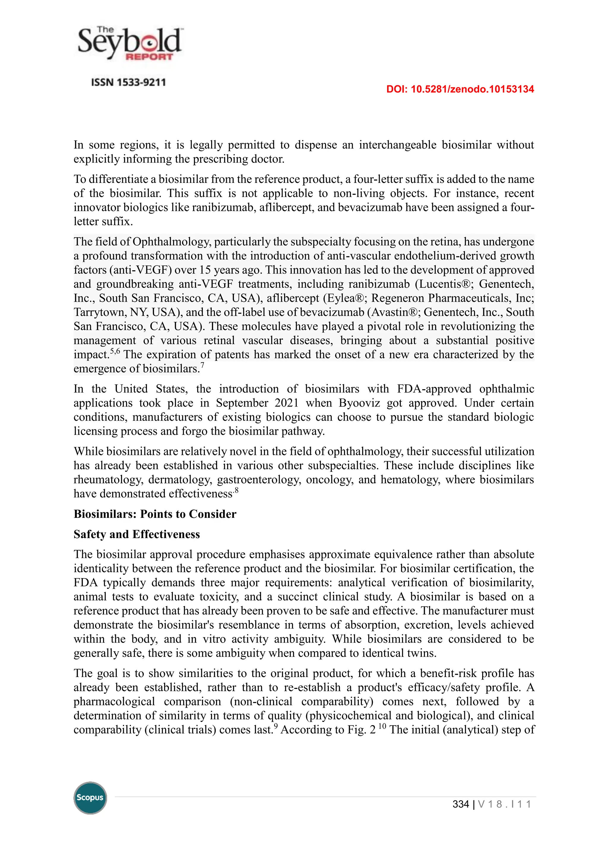 BIOSIMILARS IN OPHTHALMOLOGY: A REVIEW | PDF