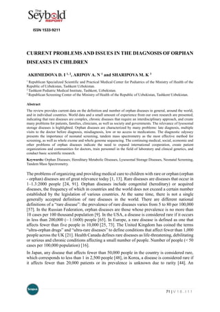 CURRENT PROBLEMS AND ISSUES IN THE DIAGNOSIS OF ORPHAN DISEASES IN ...
