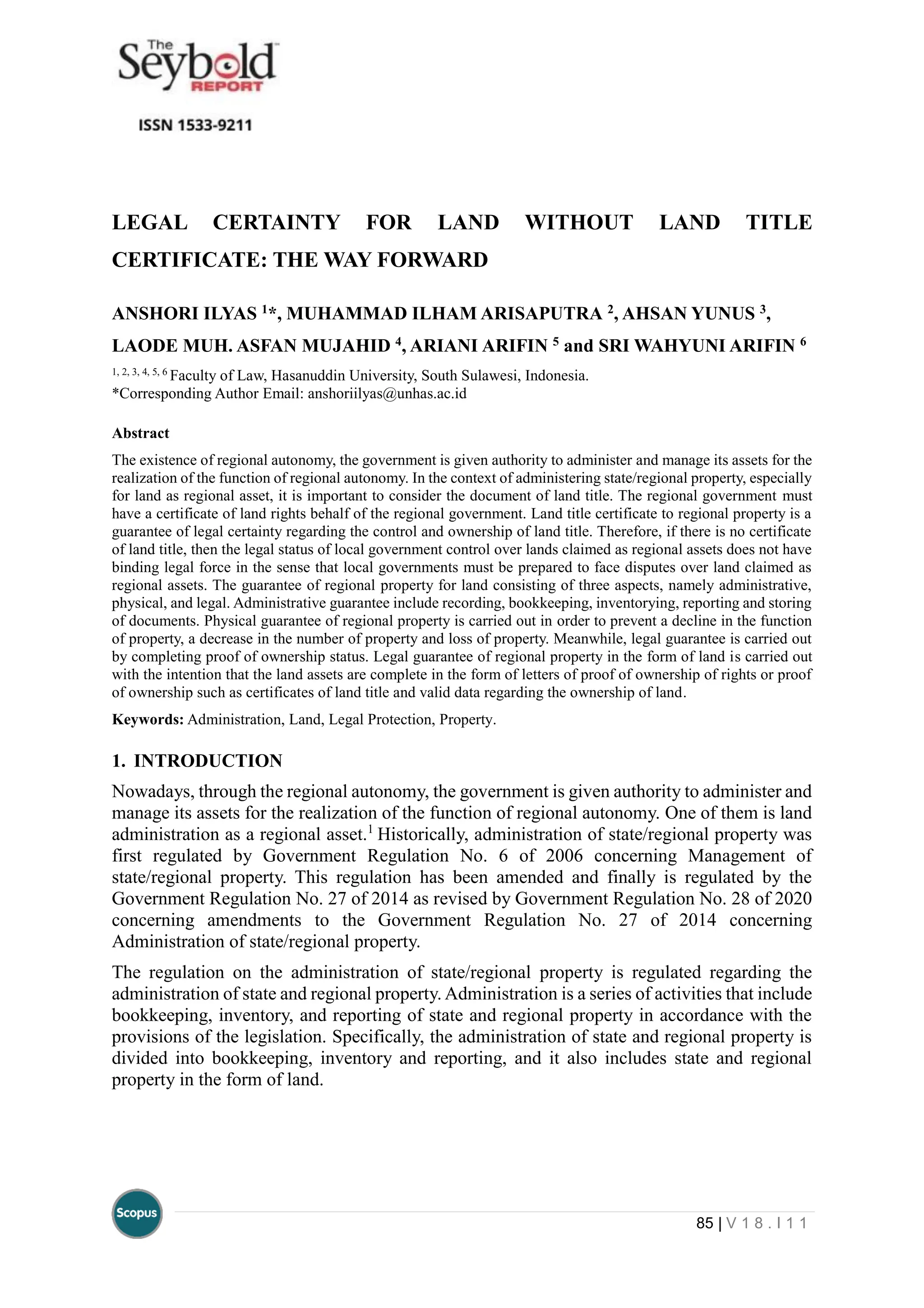LEGAL CERTAINTY FOR LAND WITHOUT LAND TITLE CERTIFICATE: THE WAY FORWARD | PDF