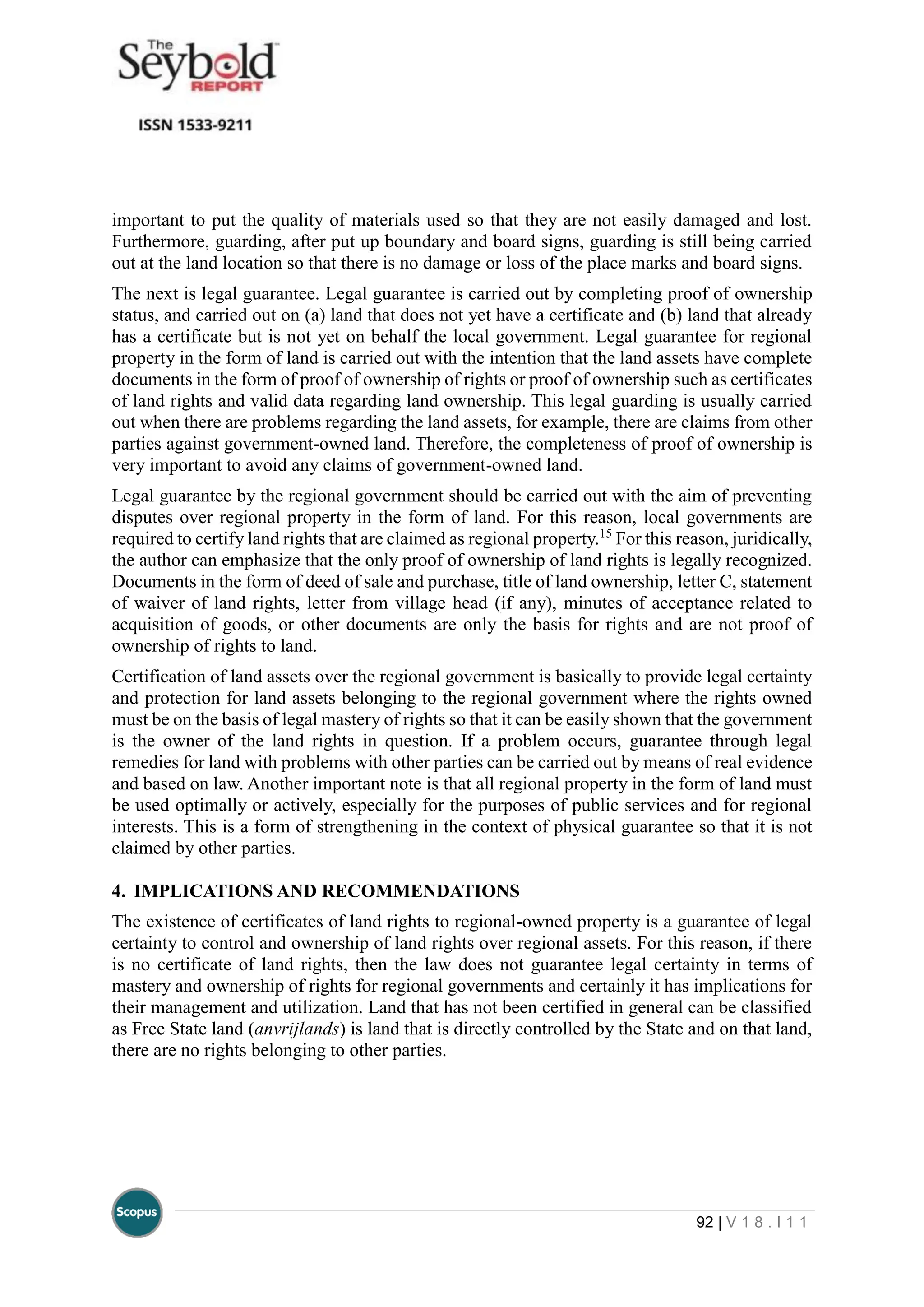 LEGAL CERTAINTY FOR LAND WITHOUT LAND TITLE CERTIFICATE: THE WAY ...